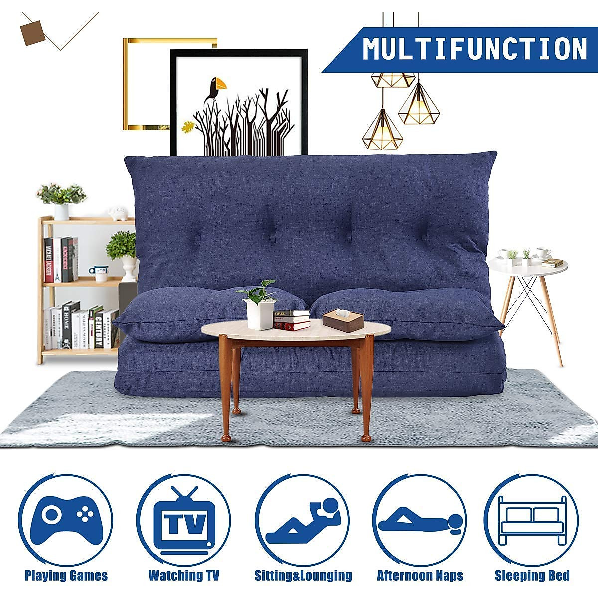 Merax Floor Sofa, Foldable Lazy Sofa Sleeper Bed, Adjustable Lounge Sofa Gaming Sofa Floor Couches with 5-Position for Bedroom, Living Room, and Balcony, Burgundy, Navy Blue