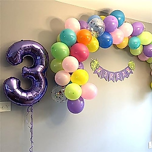 Purple Number 30 Balloons, 40 Inch Purple Mylar Foil Number 3 & 0 Balloons for Women, Self Inflating 30th Birthday Balloons for 30 Year Old Anniversary Birthday Party Decorations Supplies