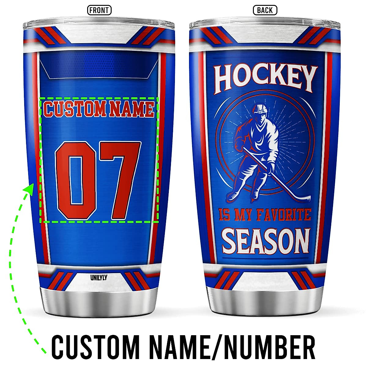 UNILYLY Personalized Coffee Tumbler Leakproof Insulated Mug With Lid Christmas Gifts For Hockey Fans Teen Boys Men Sports Fan Accessories Large Travel Cup Hot And Cold Tumblers