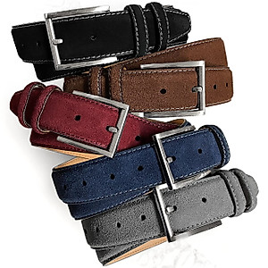 19000 Men's Suede Belt Genuine Leather Casual Dress Belt 1-3/8"(35mm) Wide (Gray, 34)