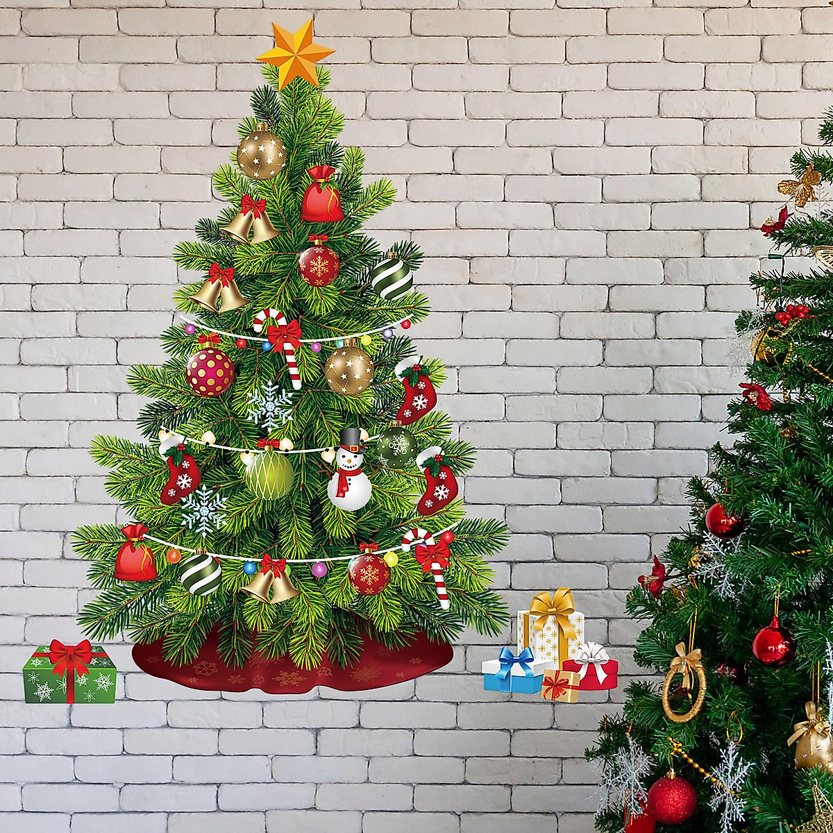 Cholemy 41 Pcs Christmas Tree Wall Sticker 36 x 26.27 Inch Vinyl Christmas Decoration Stickers Removable Xmas Balls Wall Decor Decal for DIY Art Window Living Room Bedroom Nursery School Cafe Hotel