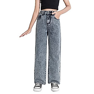 Romwe Girl's Vintage High Waisted Straight Leg Jeans Regular Fit Denim Pants Light Wash 160