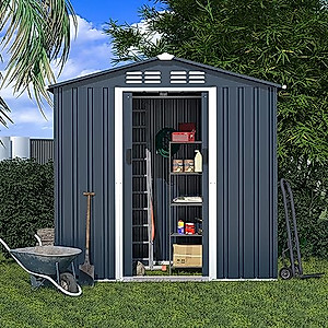 Outdoor Storage Shed,6' x 4' Waterproof Metal Tool Shed with Door,Ramp Plate for Outside,Garden,Backyard,Patio