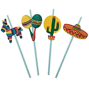 Fiesta Party Straws | Mexican Decorations | Final Fiesta Bachelorette Party Supplies | Set of 32, PRE-ASSEMBLED Paper Straws