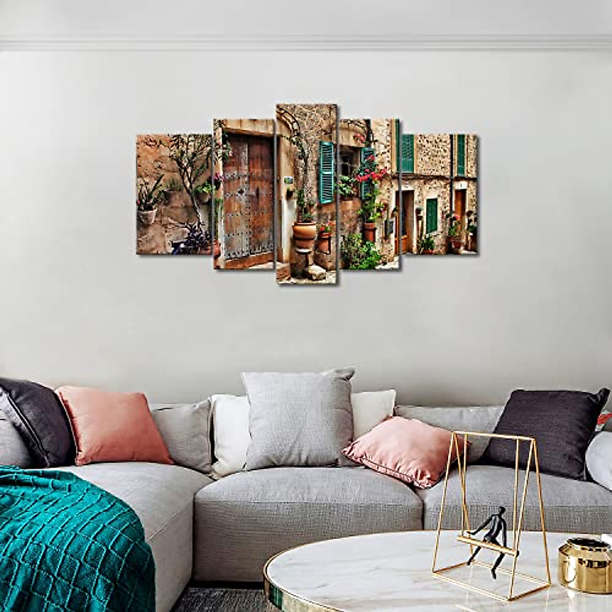 5 Panel Wall Art Streets of Italy Tuscany Towns Old Mediterranean Door Windows Flower Painting The Picture Print On Canvas Architecture Pictures for Home Decor Decoration Gift Piece