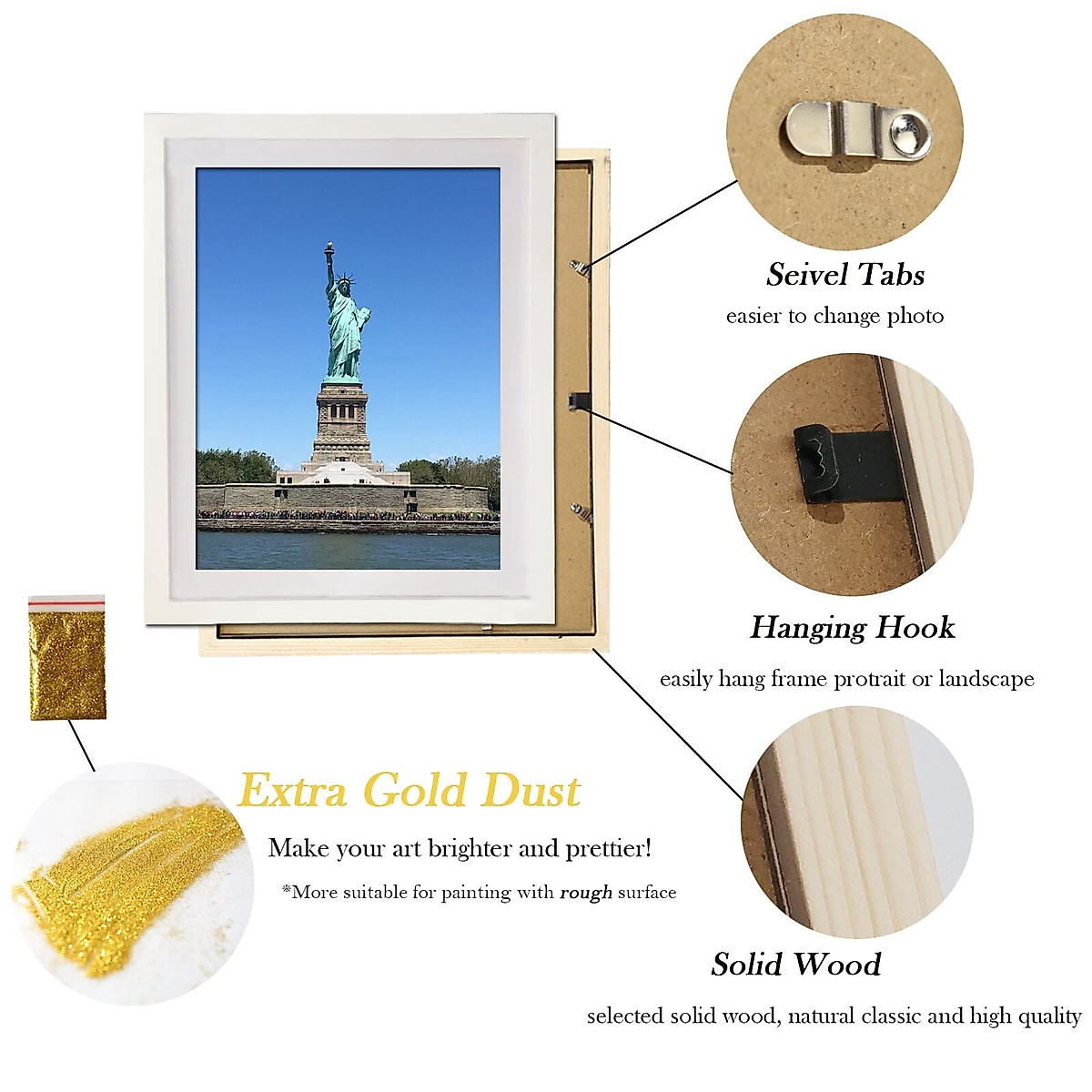 12x16 Wood Picture Frame Diamond Painting Frames 30x40cm Diamond Art Frame Display 12x16in / 30x40 cm Without Mat or 10x14 in/ 25x35cm with Mat 12 x 16 Photo Poster Frame Wall Hanging - White 3 Pack