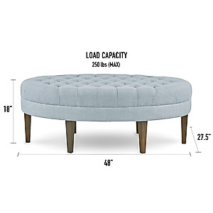 Madison Park Martin Oval Surfboard Tufted Cocktail Ottoman Soft Fabric, All Foam, Wood Frame Modern Coffee Table Living Room Lounge Furniture, Dusty Blue, 48"W x 27.5"D x 18"H