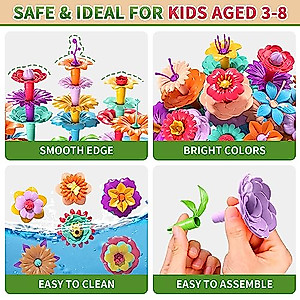 Garbo Star Flower Garden Building Toys for 3 4 5 6 Year Old Girls, Educational Activity Preschool Birthday Gifts for 3 4 5 Year Old Girls, Building Stem Toys for Kids Toddlers Ages 3-5