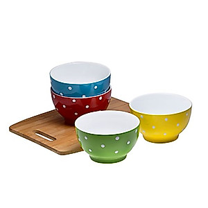 Bruntmore 20 Ounce polka Dot ceramic bowls, Dessert Bowls Set Of 4, 20 Oz Porcelain Dip Ice Cream Bowls, Serving Bowls,Microwave,Pasta Bowls Best for Christmas Gift