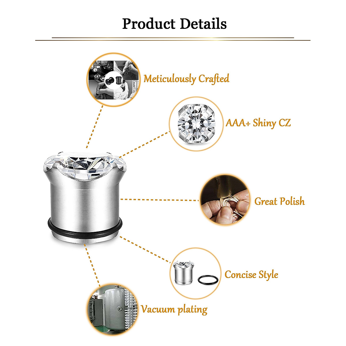 JOERICA 2 Pairs Stainless Steel Ear Gauges CZ Plugs Tunnel Ear Expander Stretcher Piercing 1/2''(12MM)