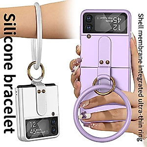 BAILI Samsung Z Flip4 Case with Ring and Silicone Bracelet, Galaxy Z Flip 4 Cover Ultra-Thin Protective Cover with Silicone Wristband Built-in Small Screen Shell Film for Samsung Galaxy Z Flip4-Black