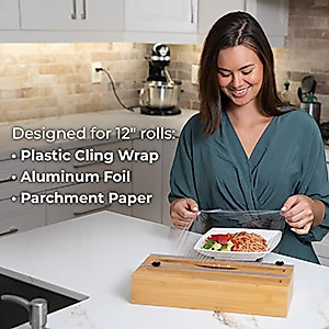 2 in 1 Foil and Plastic Wrap Dispenser with Cutter - Tin Foil Organizer for Drawer - Aluminum Foil Dispenser with Cutter - Plastic, Kitchen Wrap Organizer - Chic Saran Wrap Dispenser with Cutter