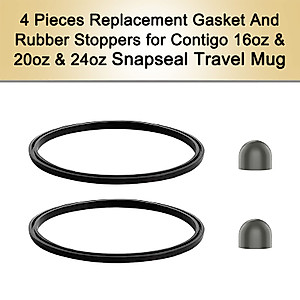 BOSORIO 2 Gaskets and 2 Stoppers Compatible with Contigo Snapseal Byron Travel Mug 16oz & 20oz Replacement Rubber Seal for Contigo Snapseal Lid, Silicone Part for Contigo Coffee Travel Tumbler