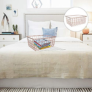 VOSAREA Iron Storage Basket Rose Gold Desktop Makeup Toiletries Basket Table Sundries Storage Organizer Multifunctional Container for Books Magazine Food Snack Clothes Toys 28x22cm