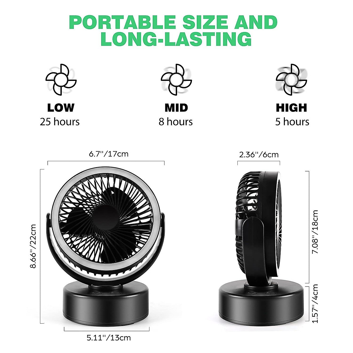 Odoland Portable Camping Fan with LED Lantern, Battery Operated Tent Fan Light Lamp with Hanging Hook for Camping, Hiking, Hurricane, Outages, Emergency Gear