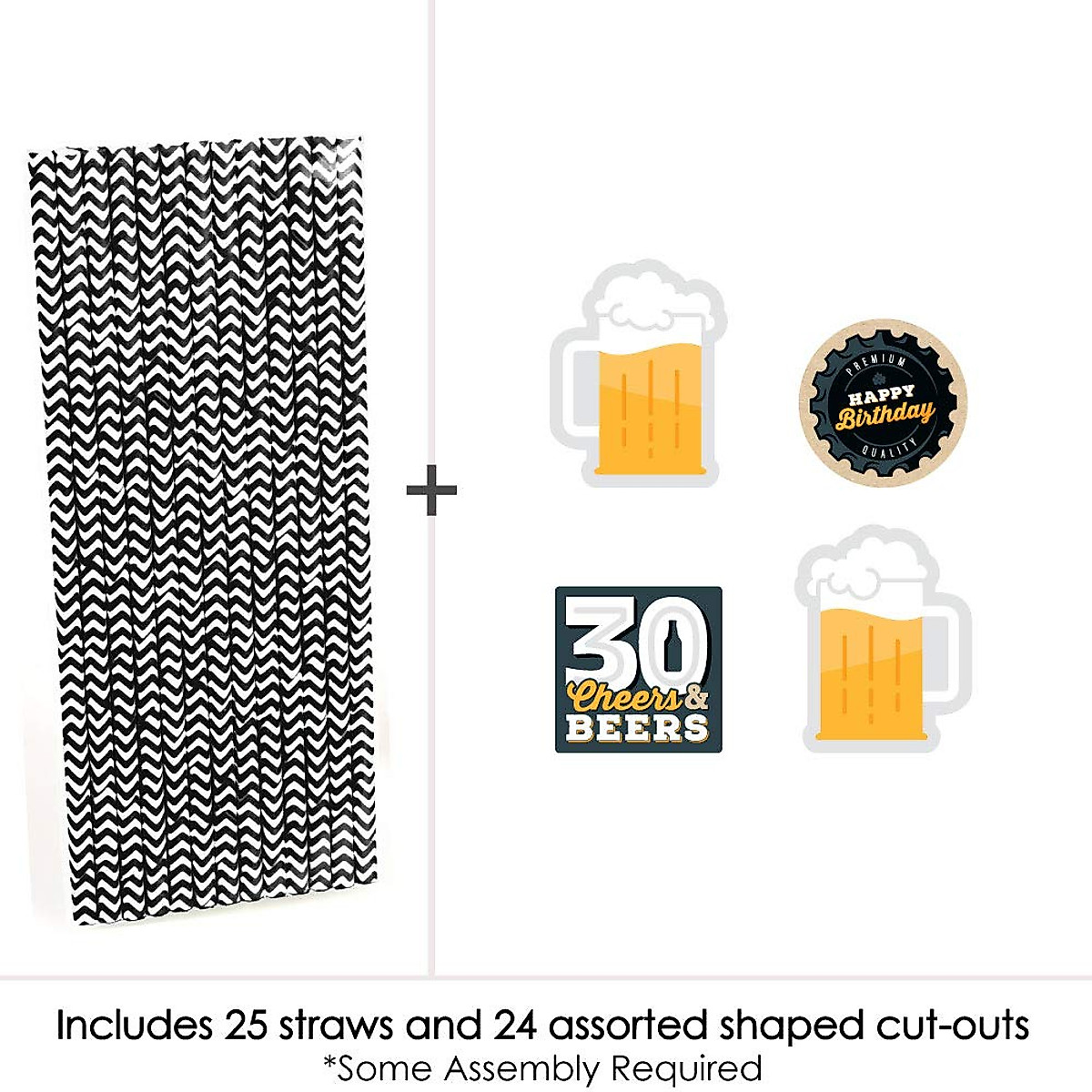 Big Dot of Happiness Cheers and Beers to 30 Years - Paper Straw Decor - 30th Birthday Party Striped Decorative Straws - Set of 24