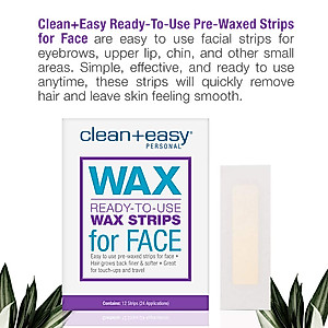 Clean + Easy Ready- To- Use Wax Strips For Facial Waxing, No Heating Required, Great For Unsightly Hair Removal Touch-Ups, 12 Ct.