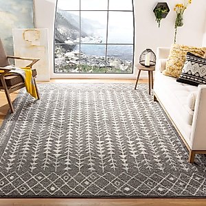 SAFAVIEH Tulum Collection Area Rug - 9' x 12', Dark Grey & Ivory, Moroccan Boho Distressed Design, Non-Shedding & Easy Care, Ideal for High Traffic Areas in Living Room, Bedroom (TUL262F)