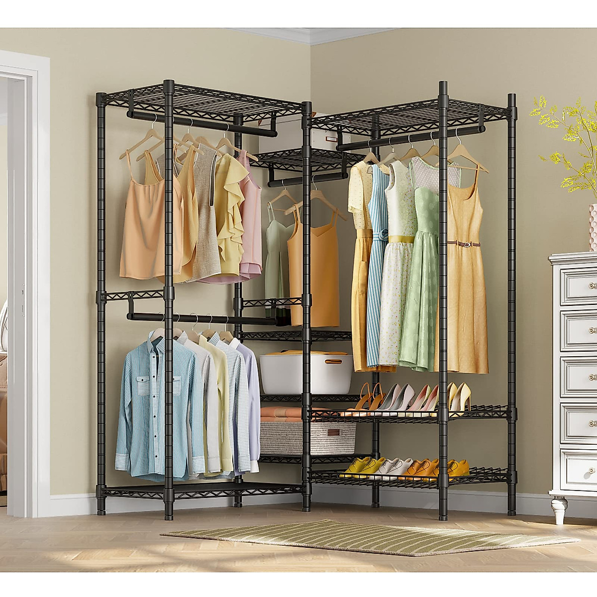 VIPEK L8i Basic Heavy Duty Garment Rack L-Shaped Wardrobe Space-Saving Corner Closet with Hanging Rod and Adjustable Shelves Freestanding Clothes Rack for Small Space, Black