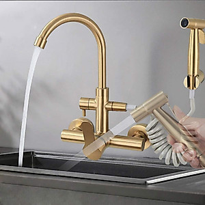 Bidet Sprayer Faucet Set Brass Brushed Gold Handheld Toilet Bidet Attachment Pressure Sprayer Wall Mount Portable Set with Cold and Hot/Type a (Type a)