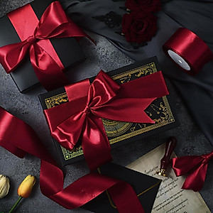 4 Rolls Satin Ribbon 2 Inch x 96 Yards Double Face Satin Ribbon Solid Color Fabric Satin Ribbon for Flower Bouquet Wrap,Wedding Invitation,Christmas Gift Wrap,Bridal Bouquets,DIY Craft(Burgundy)