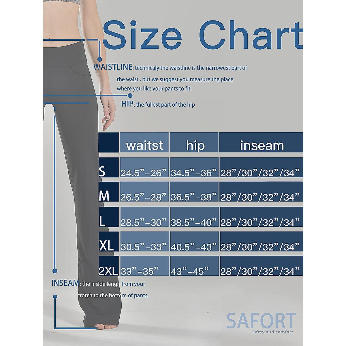 Safort 28" 30" 32" 34" Inseam Regular Tall Bootcut Yoga Pants, 4 Pockets, UPF50+, 31 Inseam, Black, XXXL