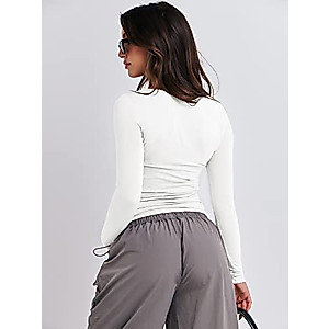 ANRABESS Women Long Sleeve Crop Top Basic Tees Tight Fitting T-Shirt Trendy 2023 Fall Shirts Undershirts Sexy Casual Going Out Cropped Tops 1029dabai-S White