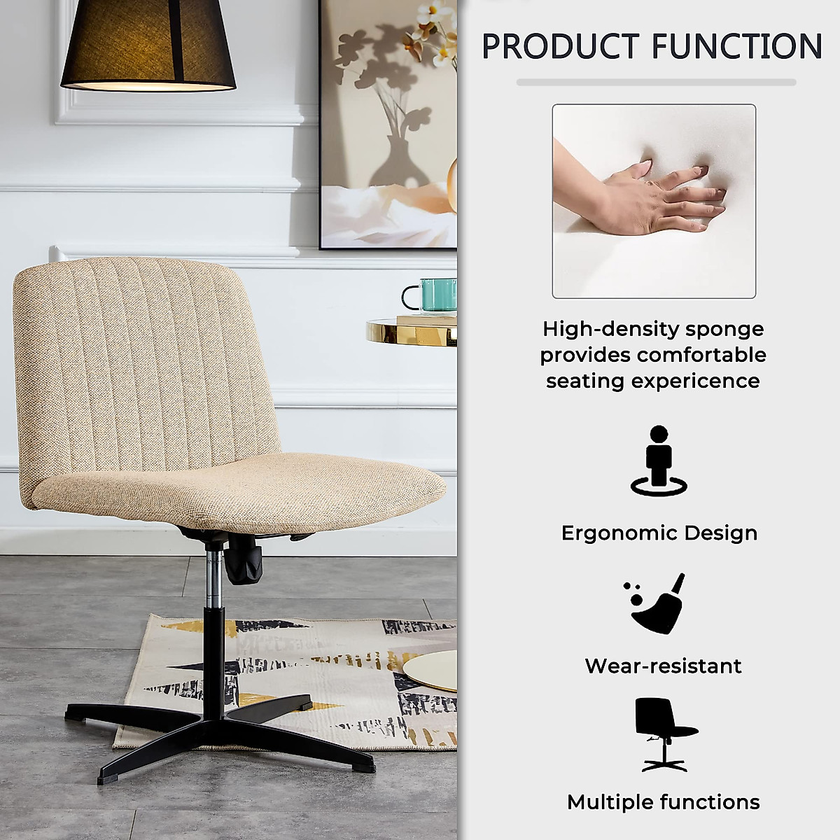 HomVent Swivel Chair Furry Fabric Office Chair with Thick Padded Seat L Shape Desk Chair for Bedroom,Study Room,Living Room