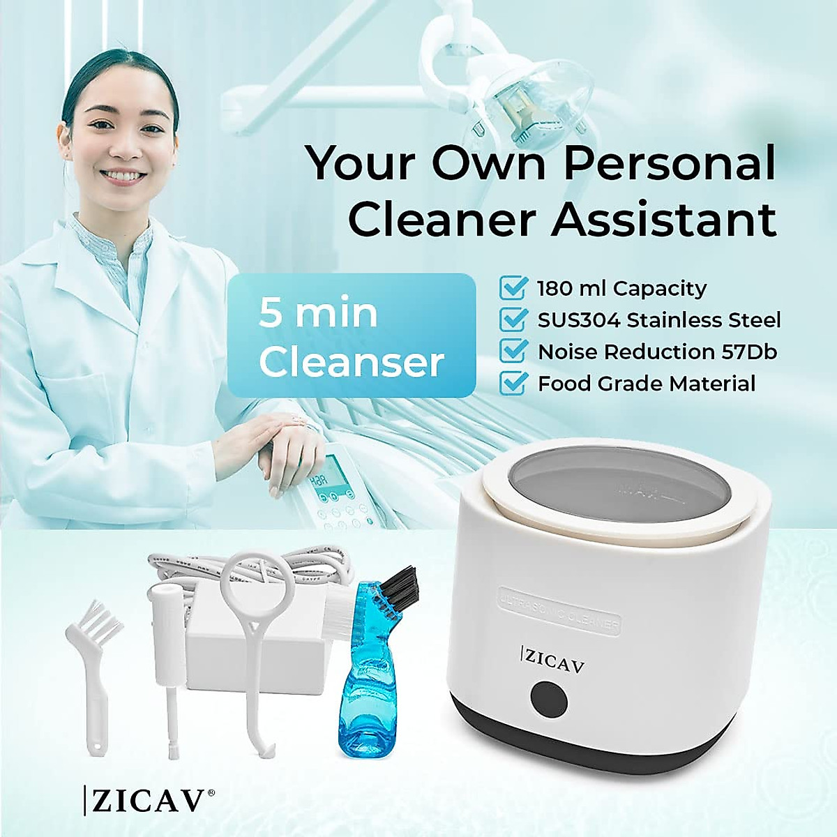 ZICAV Retainer Cleaner Machine - Ultrasonic Jewelry Cleaner - Denture Cleaner Machine, Mouth Guard, Aligner
