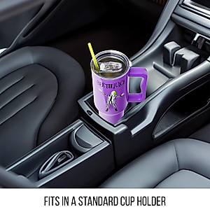 Silver Buffalo Tim Burton Beetlejuice Stainless Steel Tumbler with Handle and Straw, Fits in Standard Cup Holder, 40 Ounces
