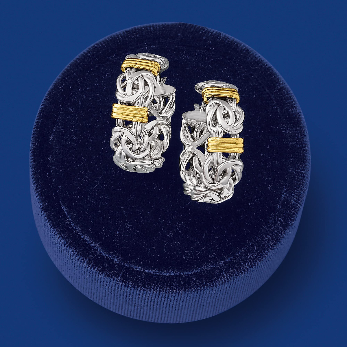 Ross-Simons Byzantine Station Hoop Earrings in Sterling Silver With 14kt Yellow Gold