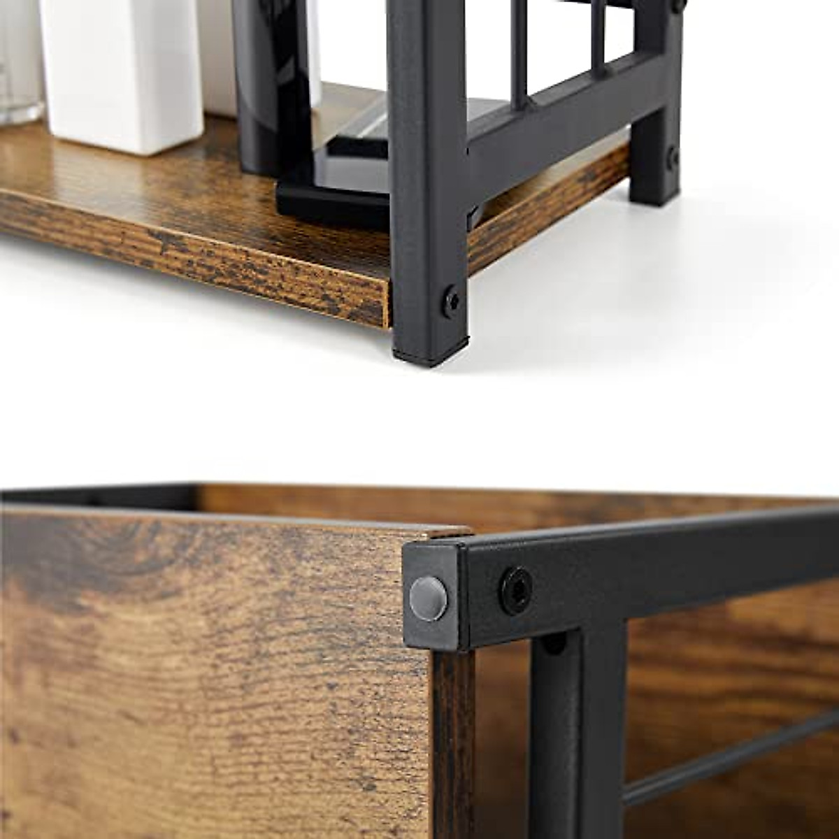 HYNAWIN Spice Rack Corner Shelf,3 Tier Wood&Metal Storage Shelf,Standing pantry Shelf For Kitchen,Bathroom,Coffee Counter Shelf Organizer With Adjustable Shelf Cabinet(Rustic Brown)