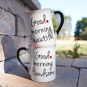 Couples Mug Set of 2 Coffee Cups, Good Morning Beautiful, Handsome' 16oz Coffee Mugs, Ideal Couples Gift Ideas, Birthday Gifts for Women, Boyfriend Gifts, Gift for Girlfriend