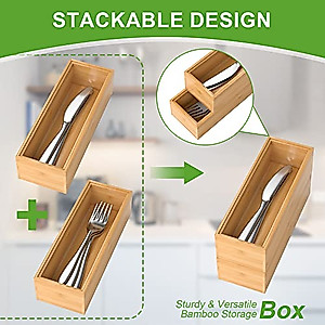 Lixple Bamboo Drawer Organizer - Set of 2, Stackable Storage Box, Silverware Tray for Drawer, Small Gadgets Holder 9” x 3” x 2”