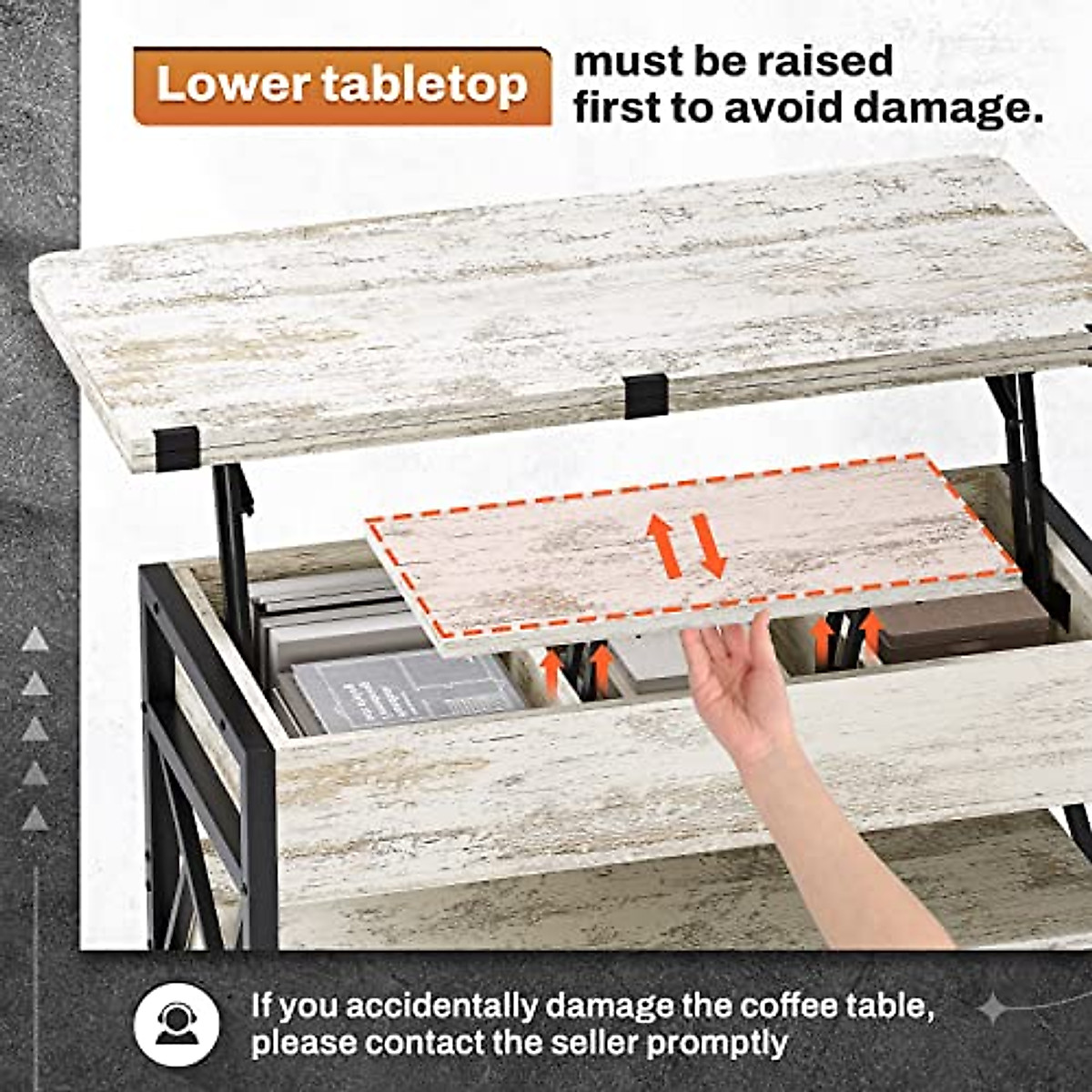 Itaar 40" Lift Top Coffee Table, 4 in 1 Coffee Tables with Storage for Living Room, Small Farmhouse Coffee Table with 2 Drawers & LED Light for Dining Reception Room, Rustic White