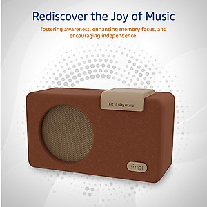 SMPL Music Player with Lifter for Seniors - Audiobooks + MP3 Player Sound, Durable Wooden Enclosure, Retro Look, 4GB USB with 40 Nostalgic Hits - Live Support (Brown)