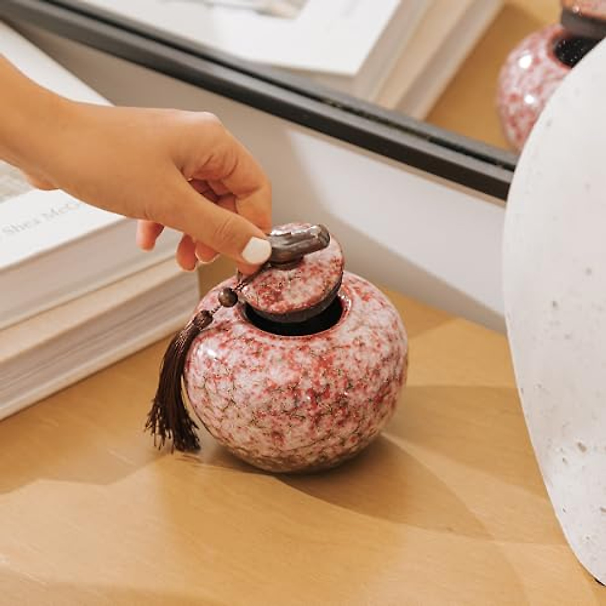 OneWorld Memorials Pet Branch Ceramic Funeral Pet Cremation Urn for Memorials - Holds Up to 30 Cubic Inches of Ashes - Small Sakura Pink