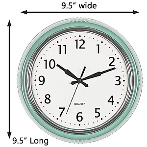 Bernhard Products Retro Wall Clock 9.5 Inch Green Kitchen 50's Vintage Design Round Silent Non Ticking Battery Operated Quality Quartz Clock (Seafoam Green)
