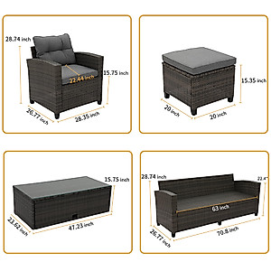 Clihome 6pcs Patio Sofa Set Outdoor PE Rattan Sectional Set with Cushions Lounge Chaise and Coffee Table Wicker Patio Furniture for Patio Backyard Garden Poolside