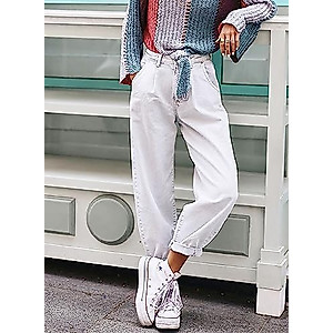 EVALESS Cargo Jeans for Women Casual Baggy High Rise Straight Leg Boyfriend Pants Y2K Trousers Streetwear Pant with Pockets White 12