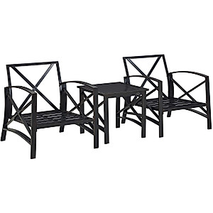 Crosley Furniture Kaplan 3-Piece Outdoor Chair and Side Table Set, Patio Conversation Sets for Porch, Deck, Oiled Bronze with Mist Cushions