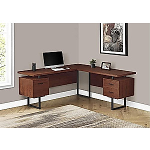 Monarch Specialties I 7611 Computer Desk, Home Office, Corner, Left, Right Set-up, Storage Drawers, 70" L, L Shape, Work, Laptop, Metal, Laminate, Brown, Black