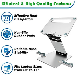 Laptop Stand for Desk – Stable Laptop Riser for Desk – Height & Angle Adjustable Laptop Stand – Sturdy, Aluminium PC & MacBook Stand – Laptop Holder for 11” to 17” Laptops by Pivot World