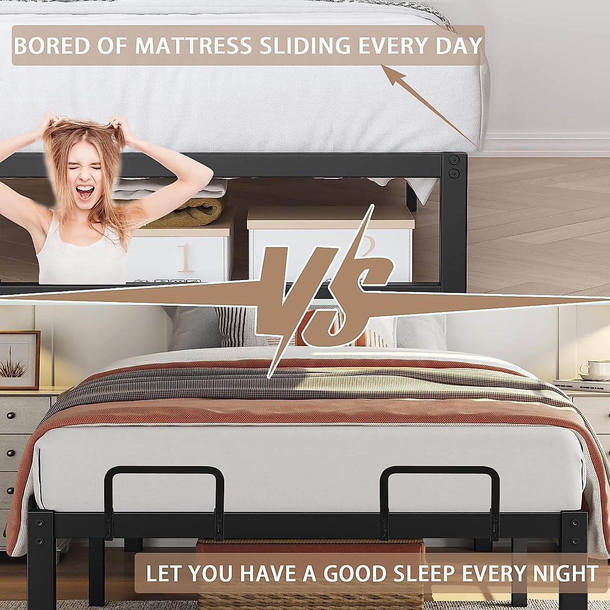 NXN-HOME Mattress Slide Stopper, Metal Mattress Retainer Bar for Adjustable Beds, Mattress Holder in Place to Keep Mattress from Sliding, Metal Mattress Stabilizers for Metal Bed Frame - 4 Pack