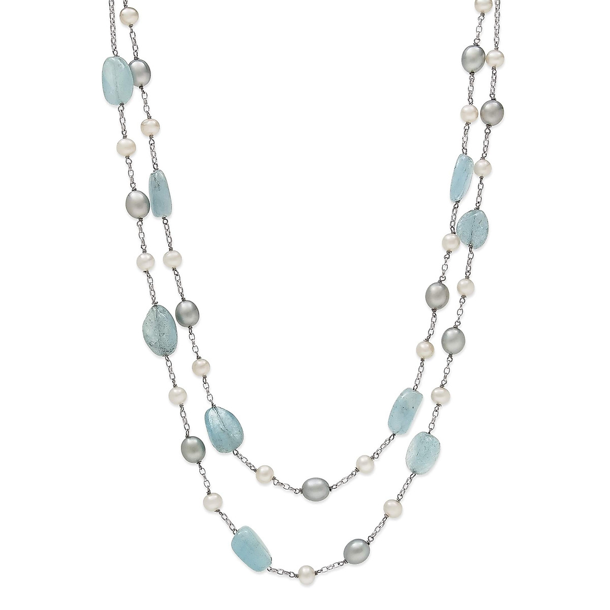 Belacqua Natural Aquamarine & Cultured Freshwater Pearl Necklace and Dangle Earring Set