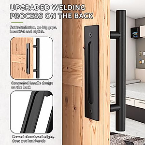SANKEYTEW 2 Pack 12" Sliding Barn Door Handle Pulls and Flush Two-Sided Hardware Set with Barn Door Latch Lock, Barn Door Handles Black, Rustic, Protective Coating, Easy to Install