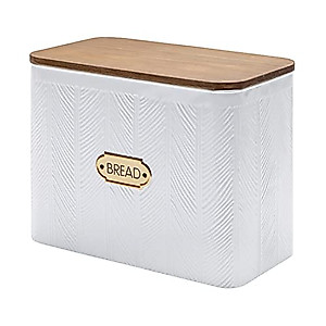 NIKKY HOME Extra Large Space Saving Farmhouse Bread Box With Wood Lid - Holds 2 Loaves - Vertical Breadbox Bread Storage Bin Holder for Kitchen Countertop, White