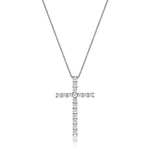 Lavari Jewelers 1/4 Carat Lab Grown Diamond Cross Pendant Necklace for Women - 10k White Gold Pendant - 18 Inch Long Chain Necklace (G-H, VS2-SI1, 0.25 cttw) Spring Ring