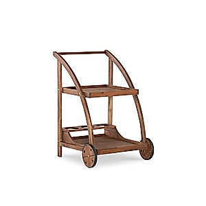 Linon Chandler Acorn Finished Acacia Wood Outdoor Bar Trolley with Three Bottle Glass Holders