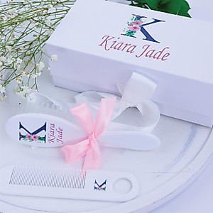 Personalized Baby Gift Girl, Baby Brush & Comb Set, Floral Initial Baby Gift, Baby Gifts for Newborn Girls.